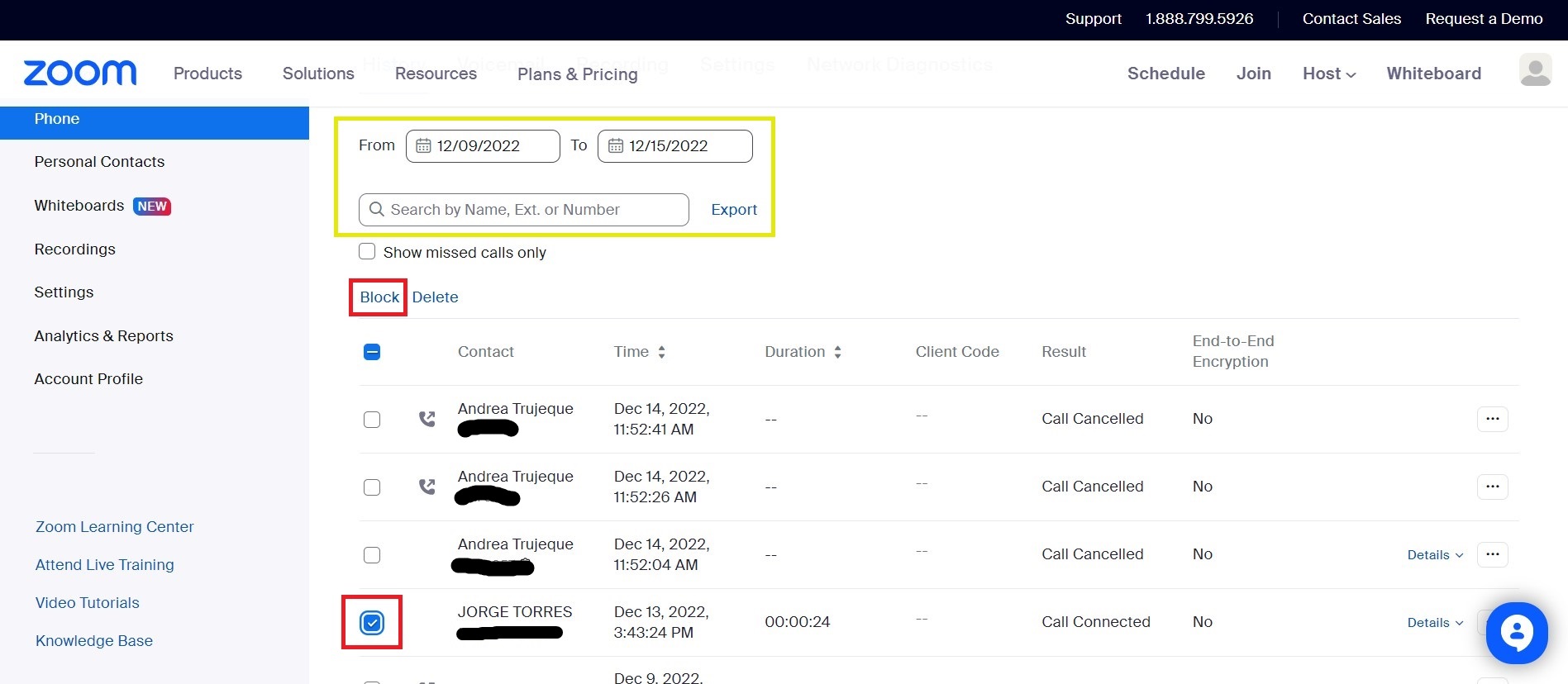 ZOOM: BLOCK Caller IDs and/or Phone Numbers – AFC Franchise Corp